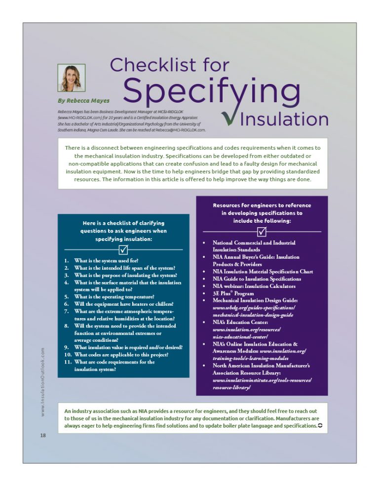 Checklist for Specifying Insulation - Insulation Outlook Magazine