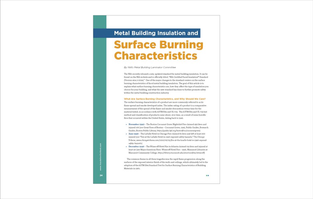 Metal Building Insulation and Surface Burning Characteristics ...